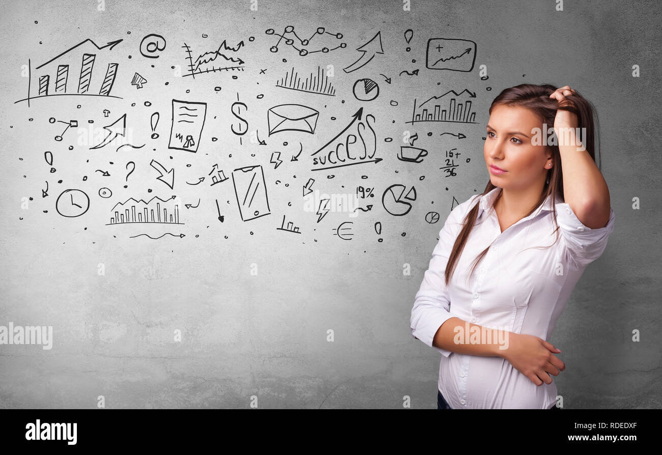 Casual person thinking with drawn signs concept Stock Photo - Alamy