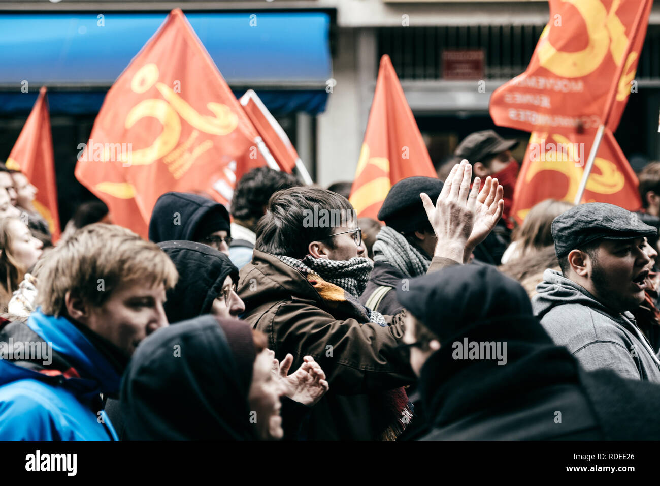STRASBOURG, FRANCE - MAR 22, 2018: People clapping hand making noise at ...