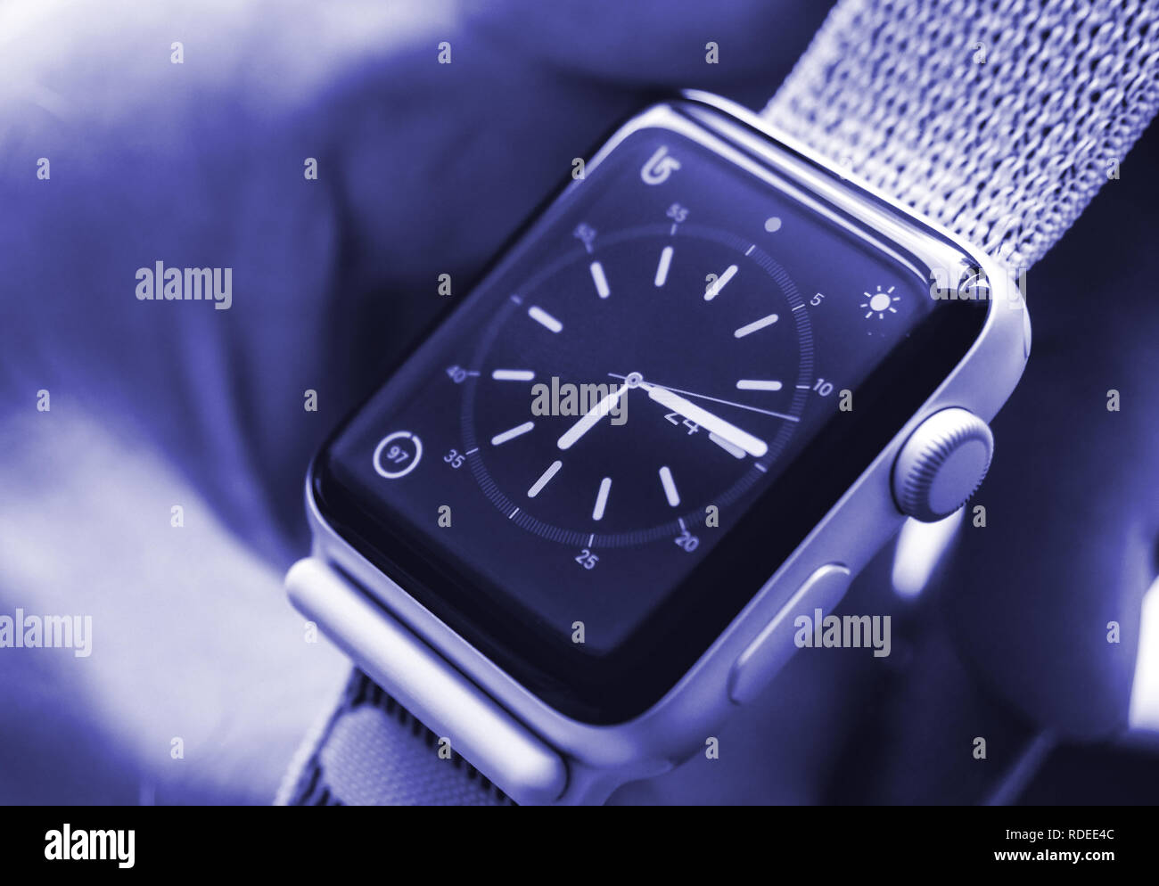 PARIS, FRANCE - APR 24, 2018: New Apple Watch Series 3 smartwatch ...