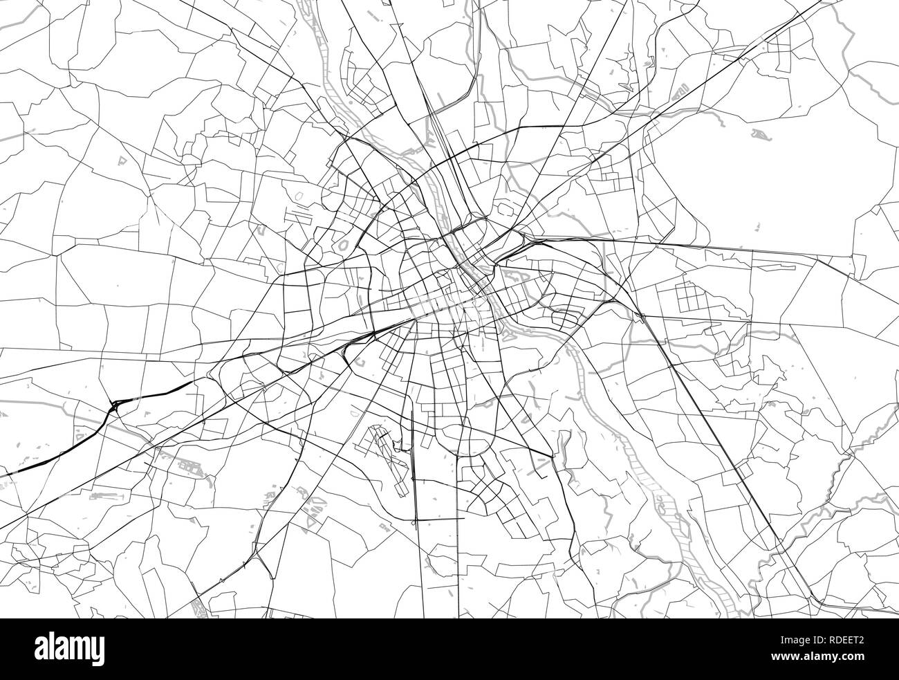Area map of Warsaw, Poland. This artmap of Warsaw contains geography ...