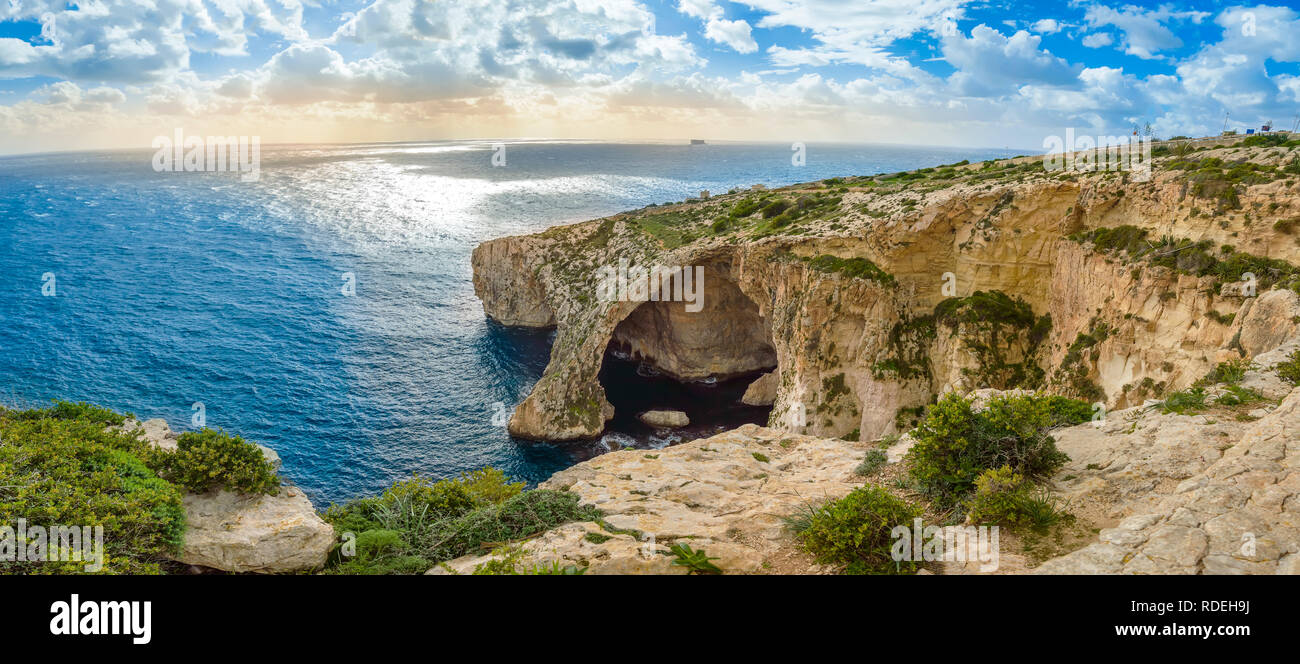 Blue Grotto, Malta. Natural stone arch and sea caves. Phantastic sea ...
