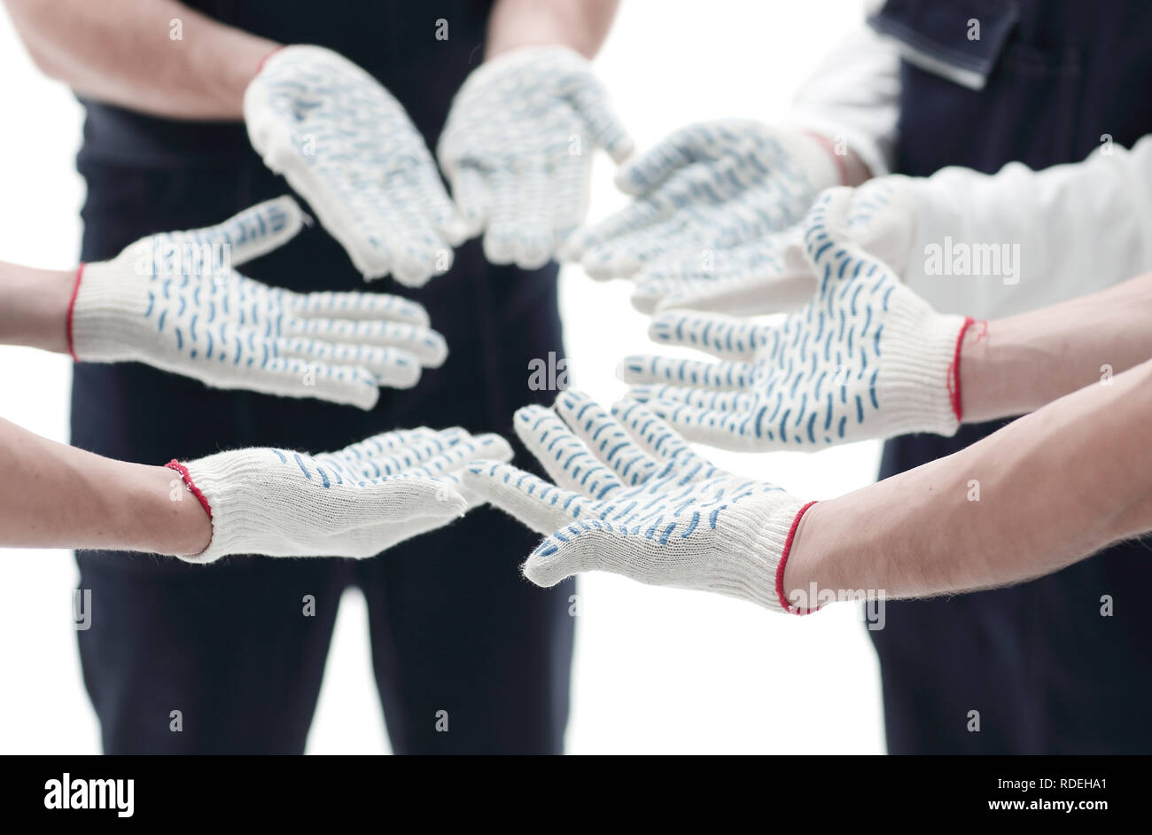 closeup.group of workers showing their unity Stock Photo - Alamy
