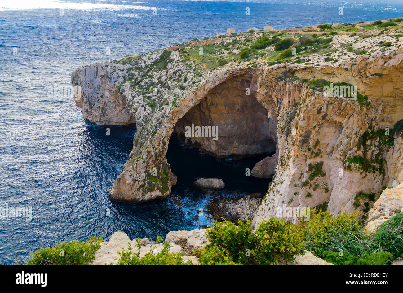 Blue Grotto, Malta. Natural stone arch and sea caves. Phantastic sea ...