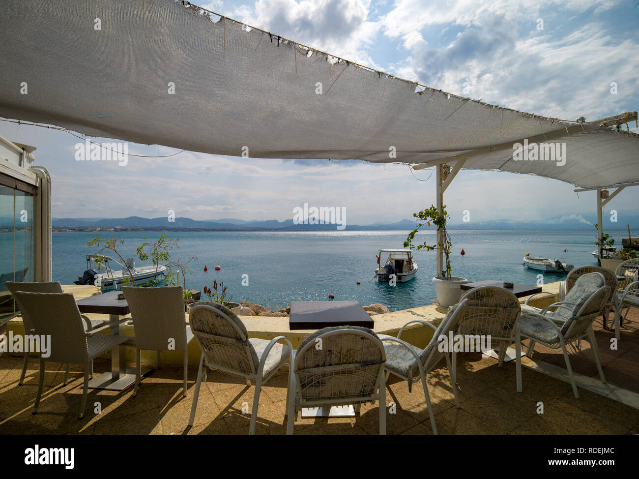 Loutraki seafront and Corinthian gulf view, Greece Stock Photo - Alamy