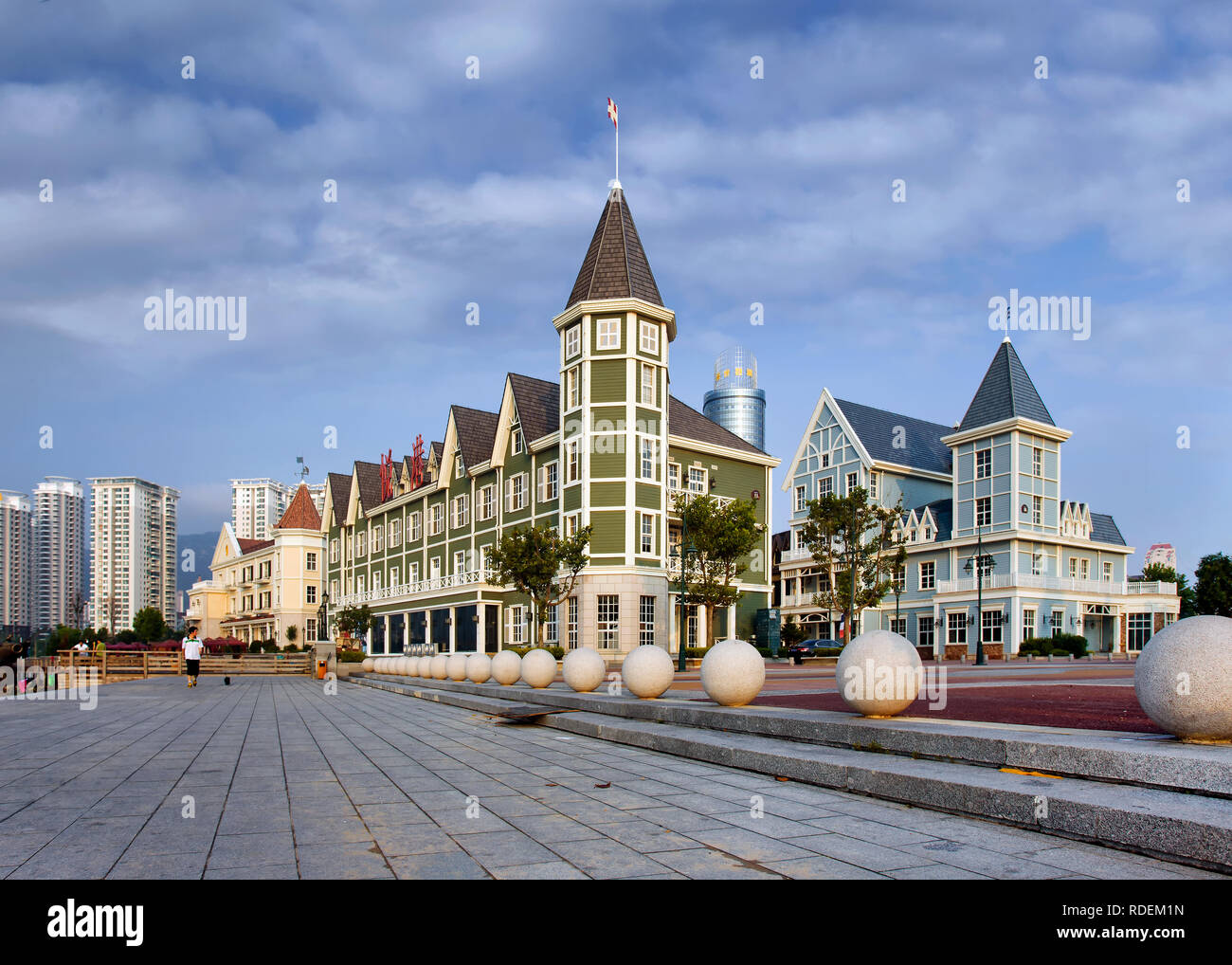 Replica mansions at Yantai coast. Yantai is a developing city at the ...