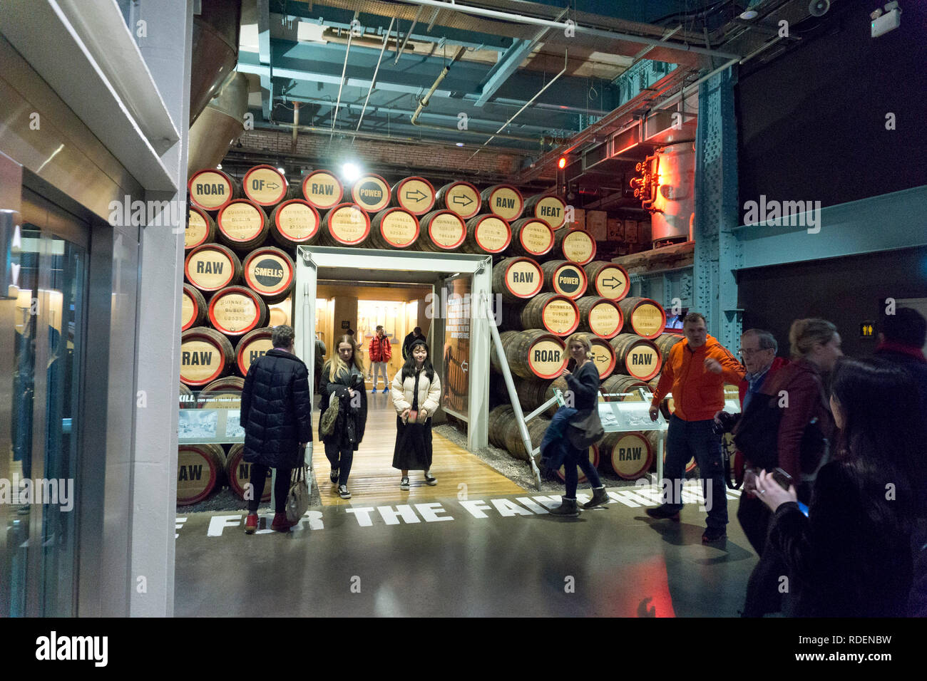 Old wooden barrels of Guinness on display at the Guinness Storehouse ...