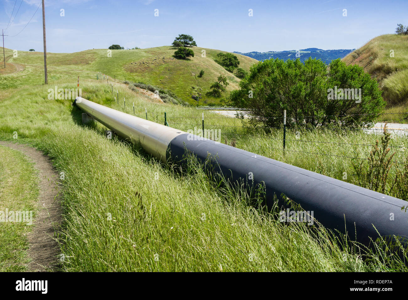 Gas pipeline crossing the hills, south San Francisco bay, San Jose ...