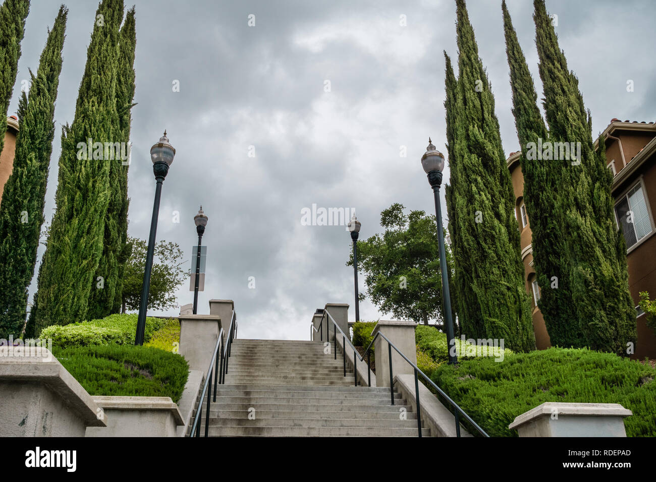 Grand Staircase on cloudy and rainy day, Communications Hill, San Jose ...
