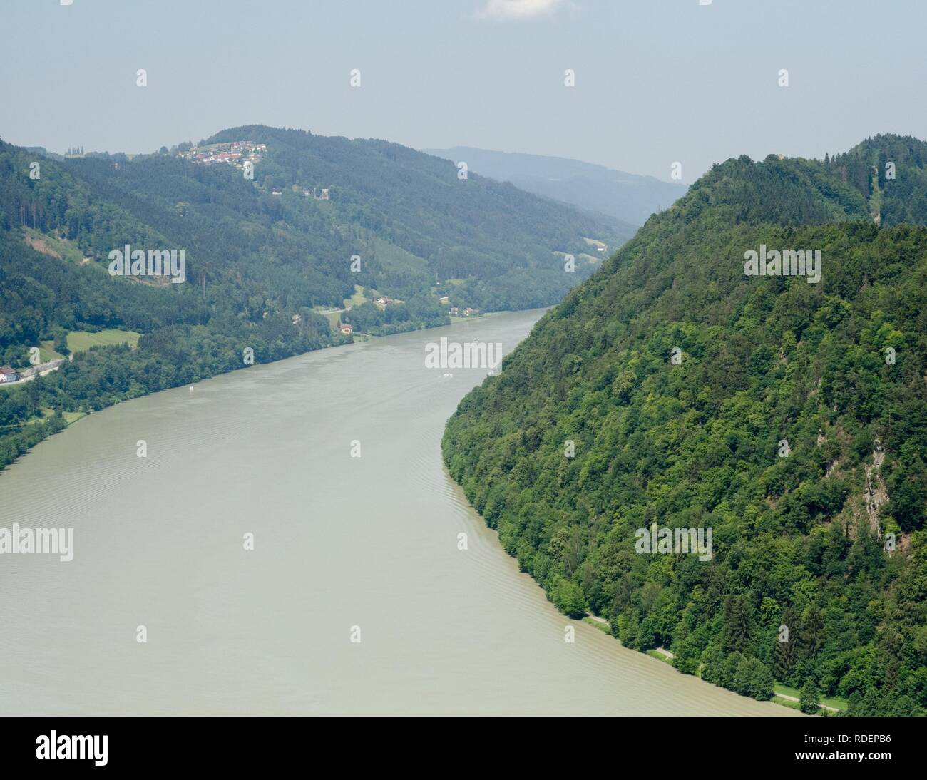 The Danube River near Schlogen, Austria. The Danube Cycle Path can be ...
