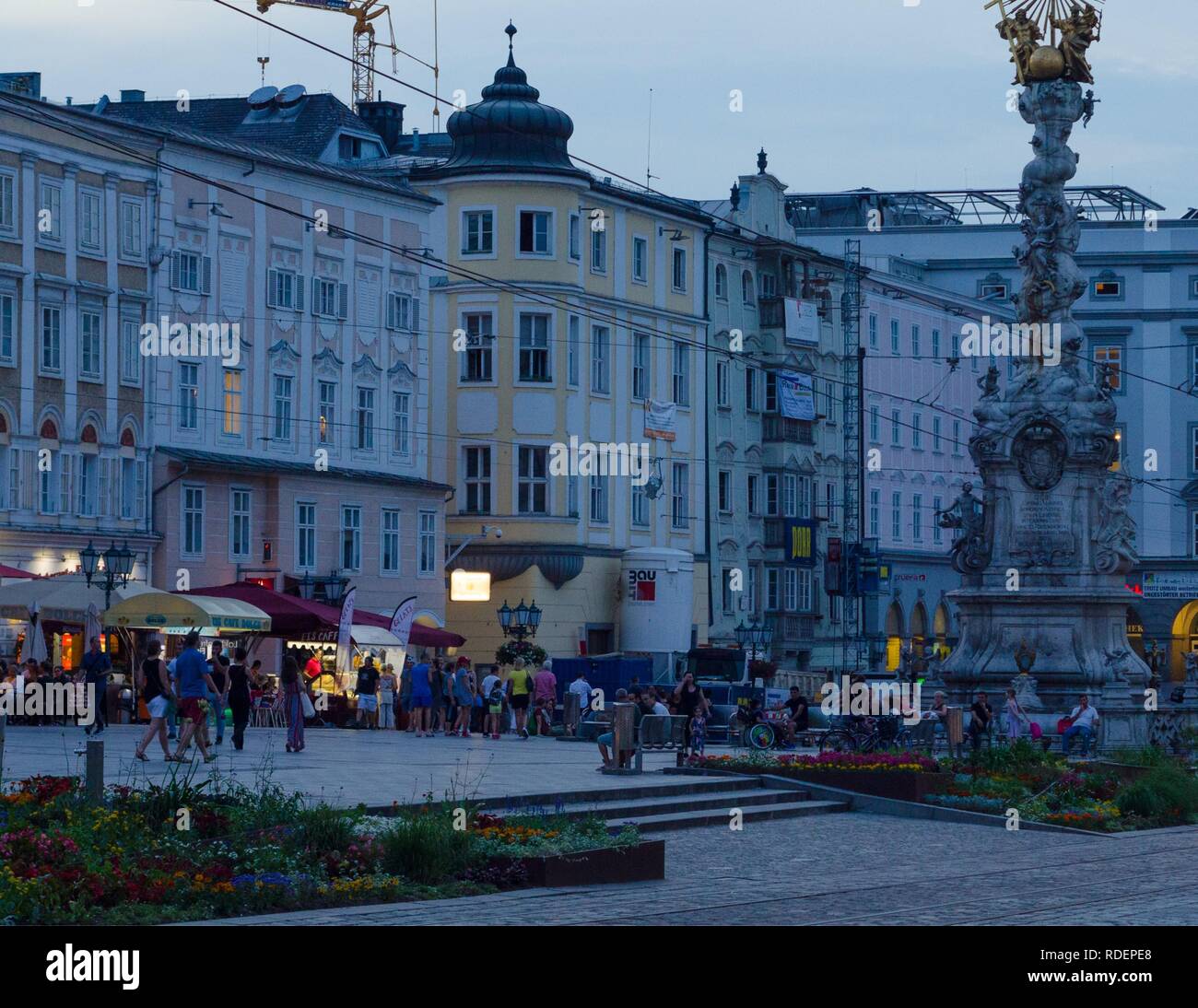 Evening in the main square in Linz, Austria Stock Photo - Alamy