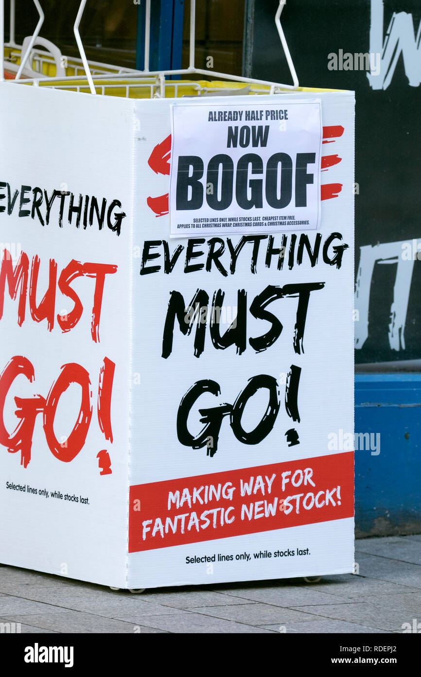 BOGOF, Everything must go. The Works, Blackpool, UK Stock Photo - Alamy