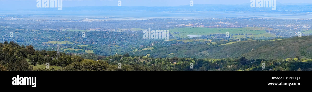 Panoramic view of Silicon Valley as seen from Skyline Boulevard, San ...