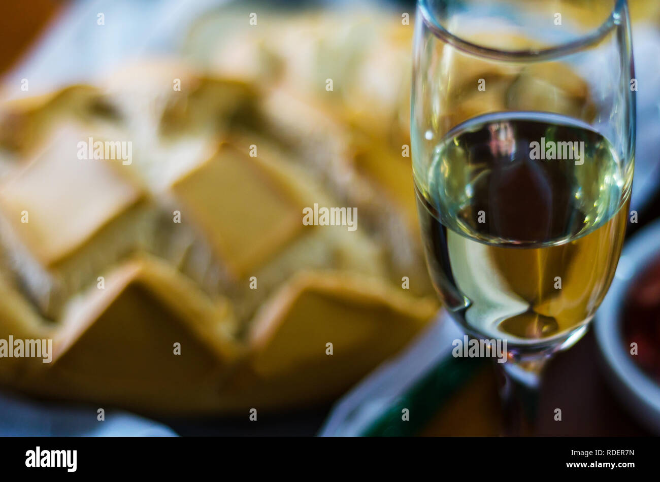 champagne with set appetizers in small portions, healthy and delicious ...