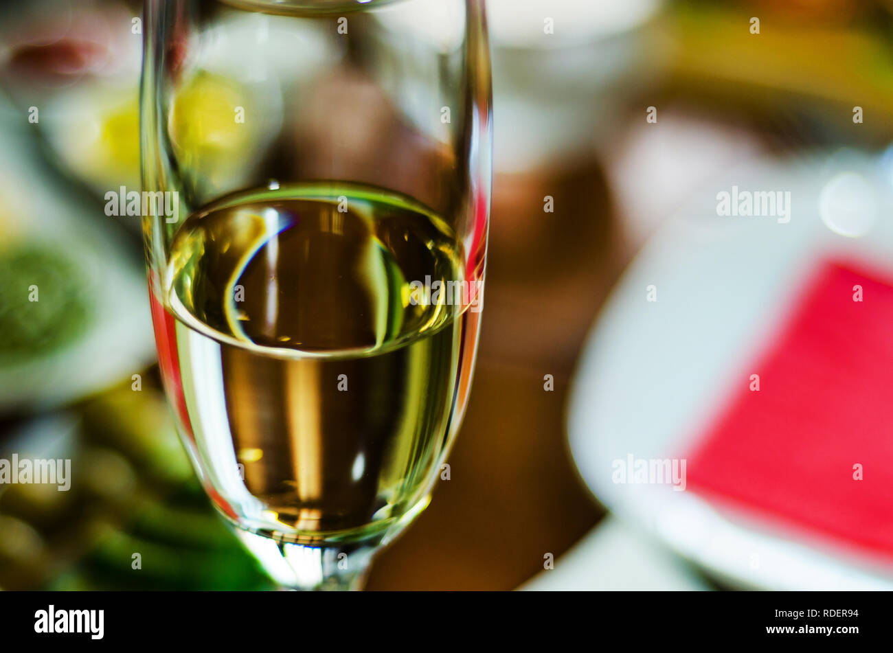 champagne with set appetizers in small portions, healthy and delicious ...