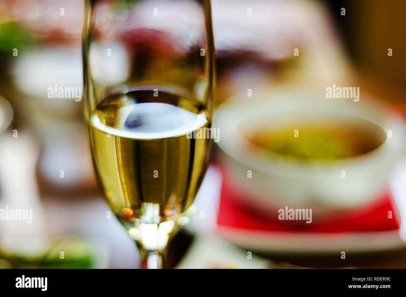 champagne with set appetizers in small portions, healthy and delicious ...