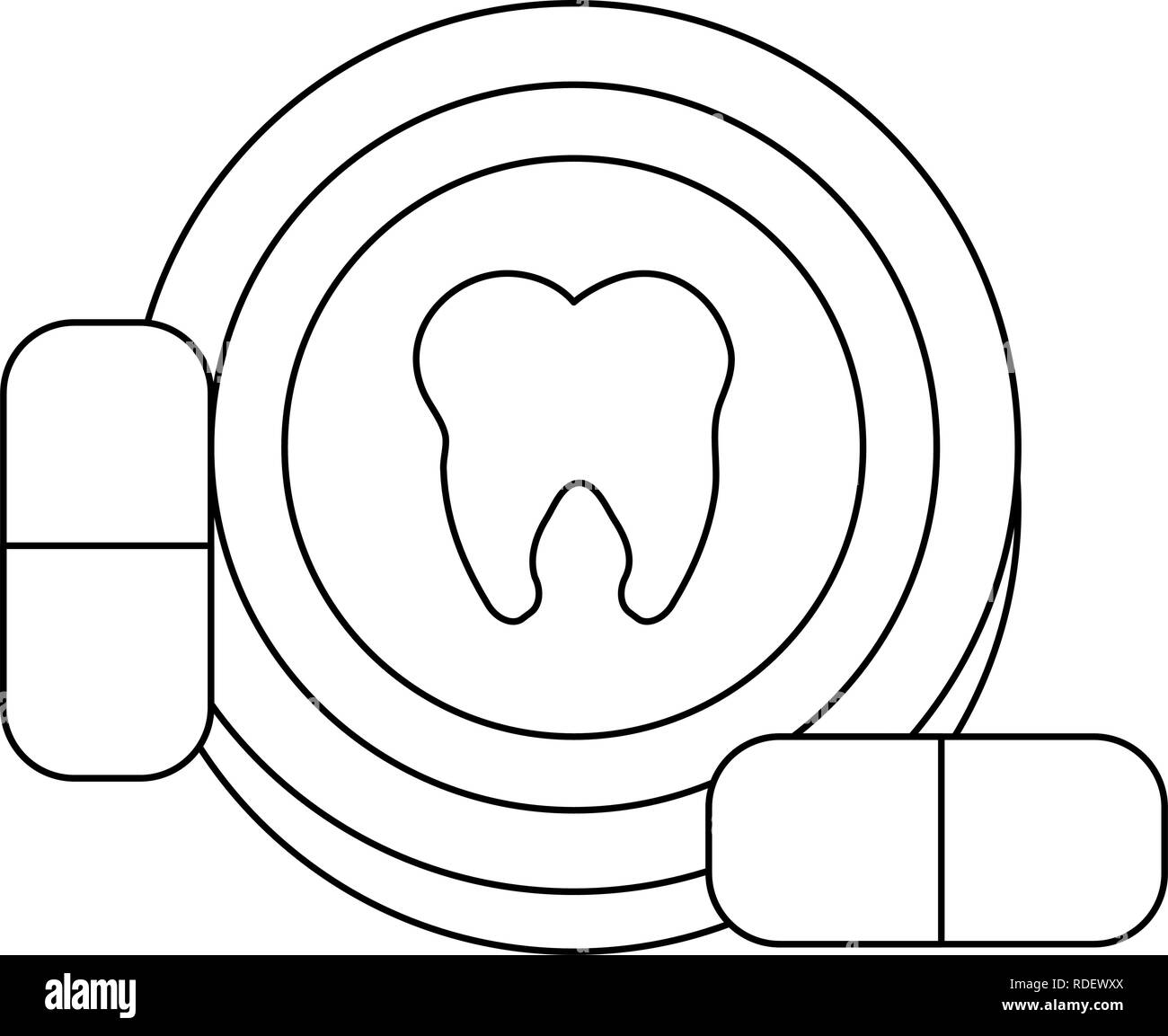 Tooth round icon with pills black and white Stock Vector Image & Art ...