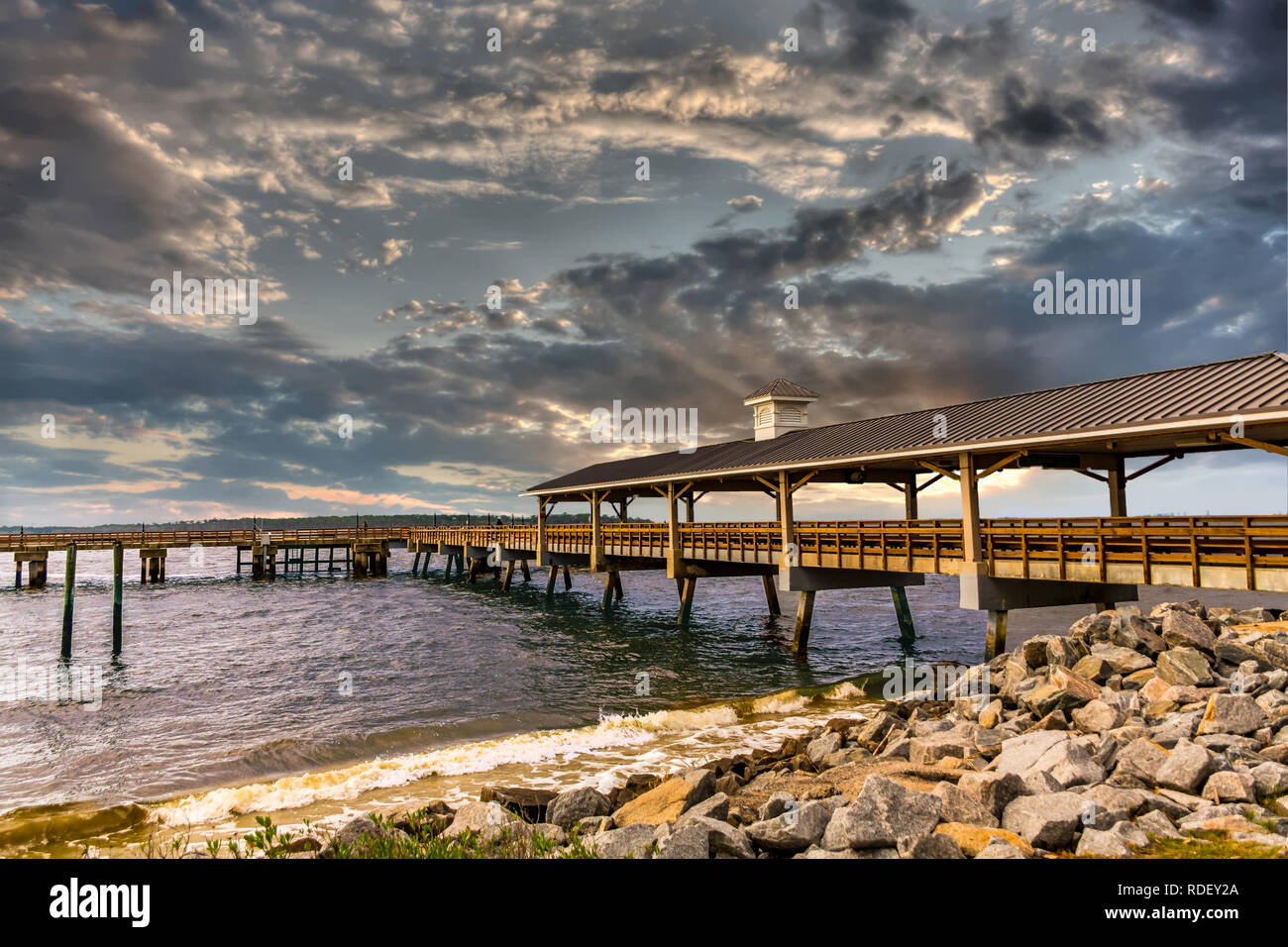 A view of the old fishing pier on St Simons Island, Georgia Stock Photo ...
