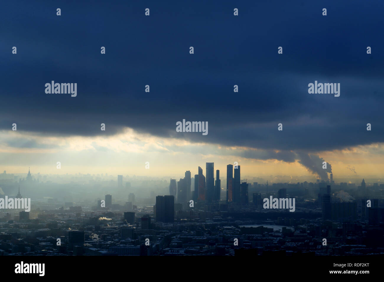 Beautiful winter photo of Moscow panorama with landmarks from above at ...
