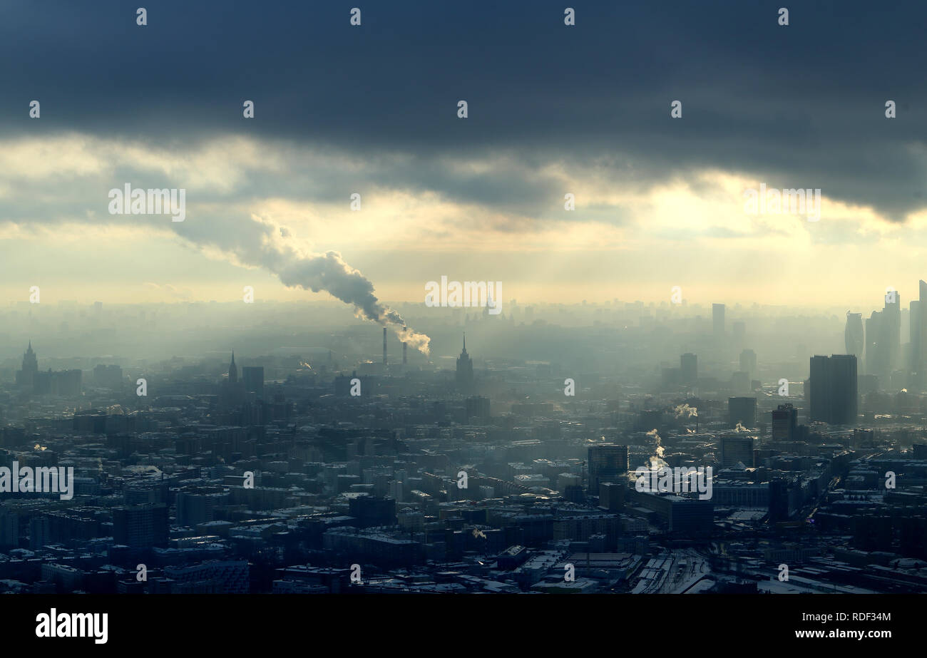 Beautiful winter photo of Moscow panorama with landmarks from above at ...