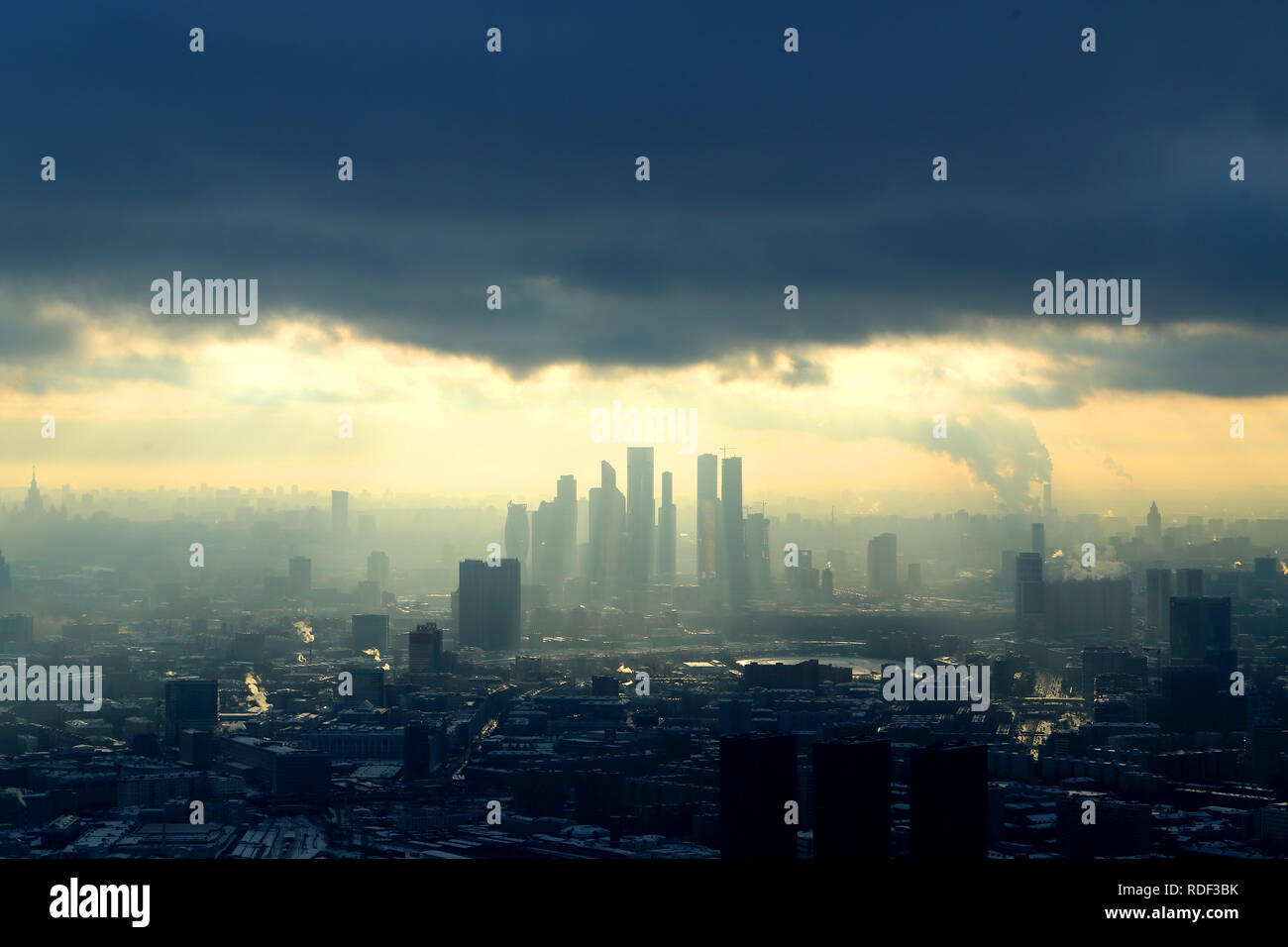 Beautiful winter photo of Moscow panorama with landmarks from above at ...