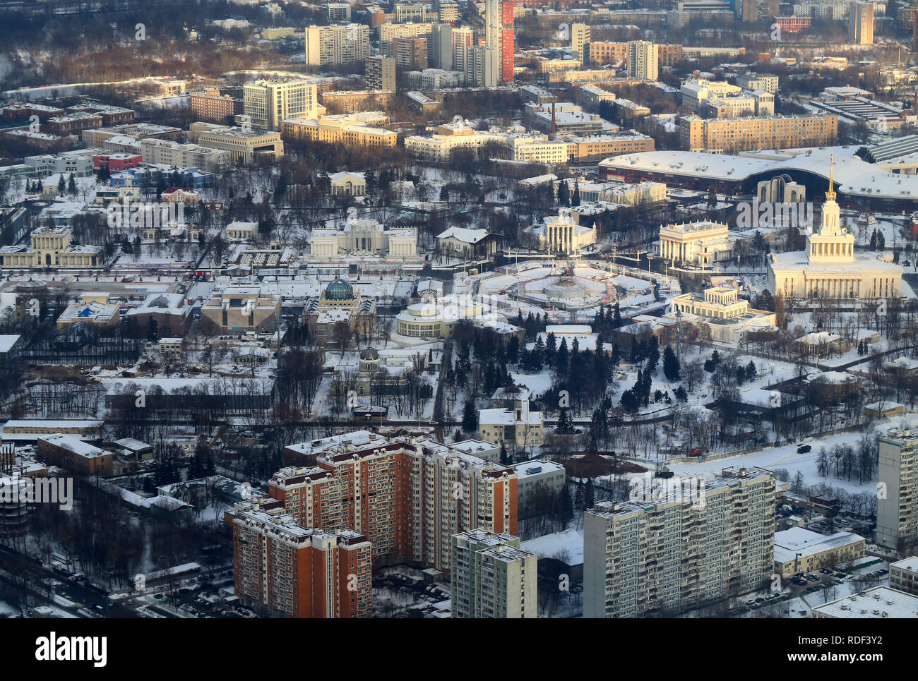 Beautiful winter photo of Moscow panorama with landmarks from above at ...