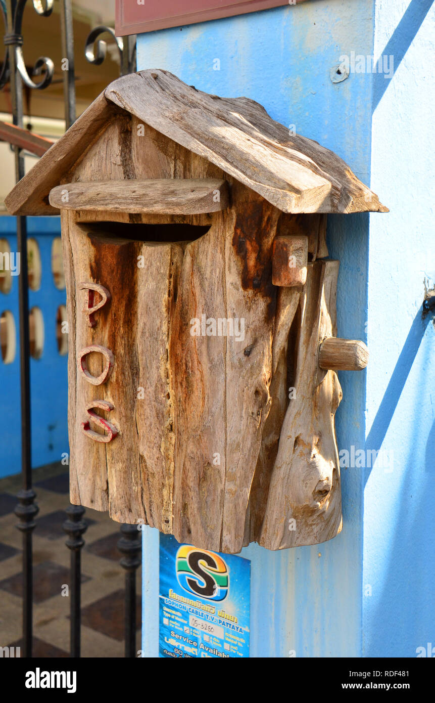An unusual post box made from driftwood, found on Jomtien Beach ...