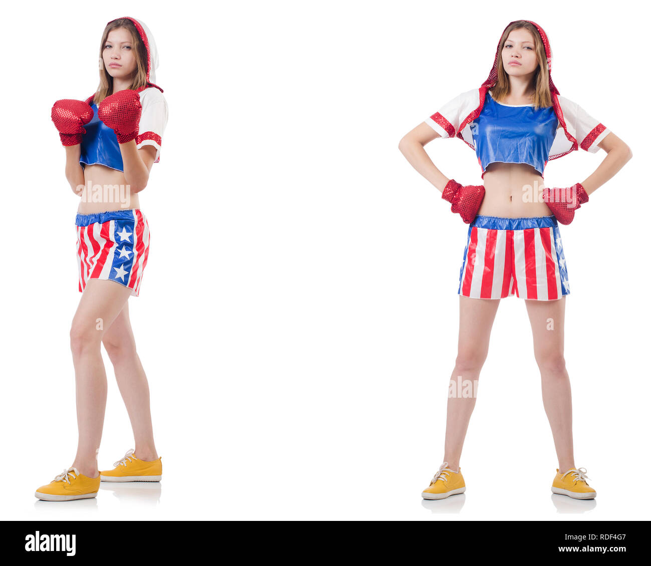 Young female boxer isolated on white Stock Photo - Alamy