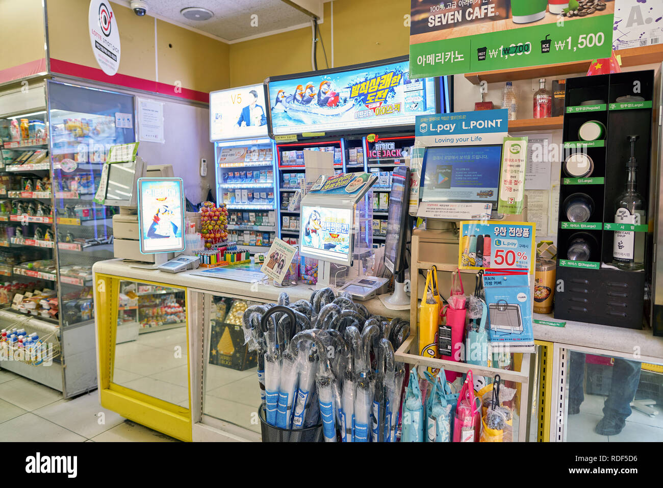 SEOUL, SOUTH KOREA - CIRCA MAY, 2017: inside 7-11 convenience store ...