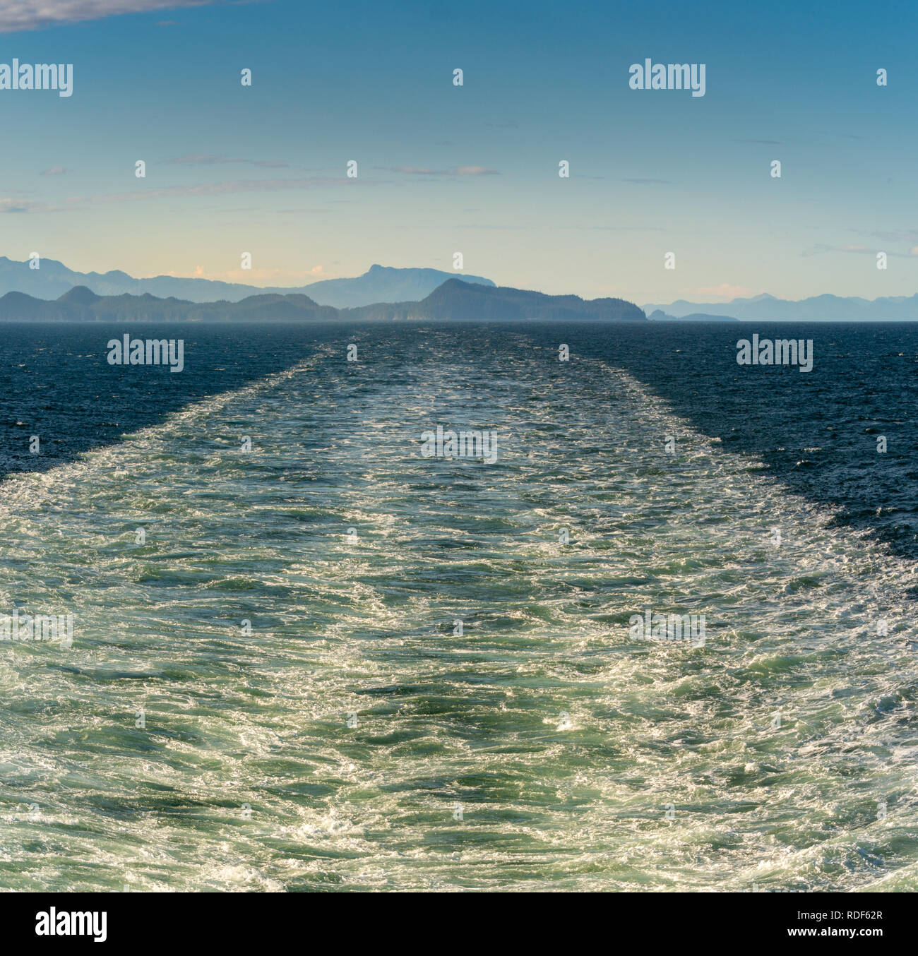 Sunny bright panorama of turbulent cruise ship wash. Southwest view of ...