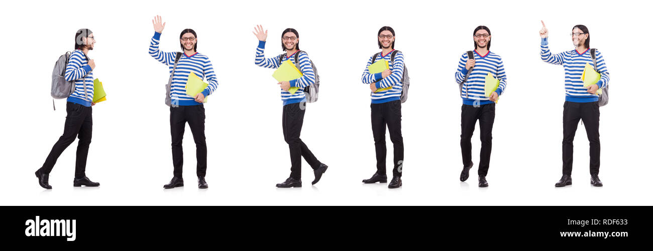 Student rushing to the lesson isolated on white Stock Photo - Alamy