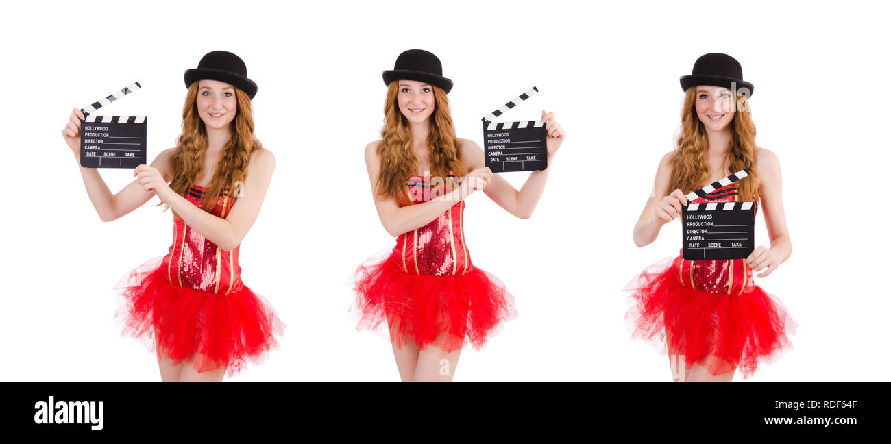Young fairy with clapperboard isolated on white Stock Photo - Alamy