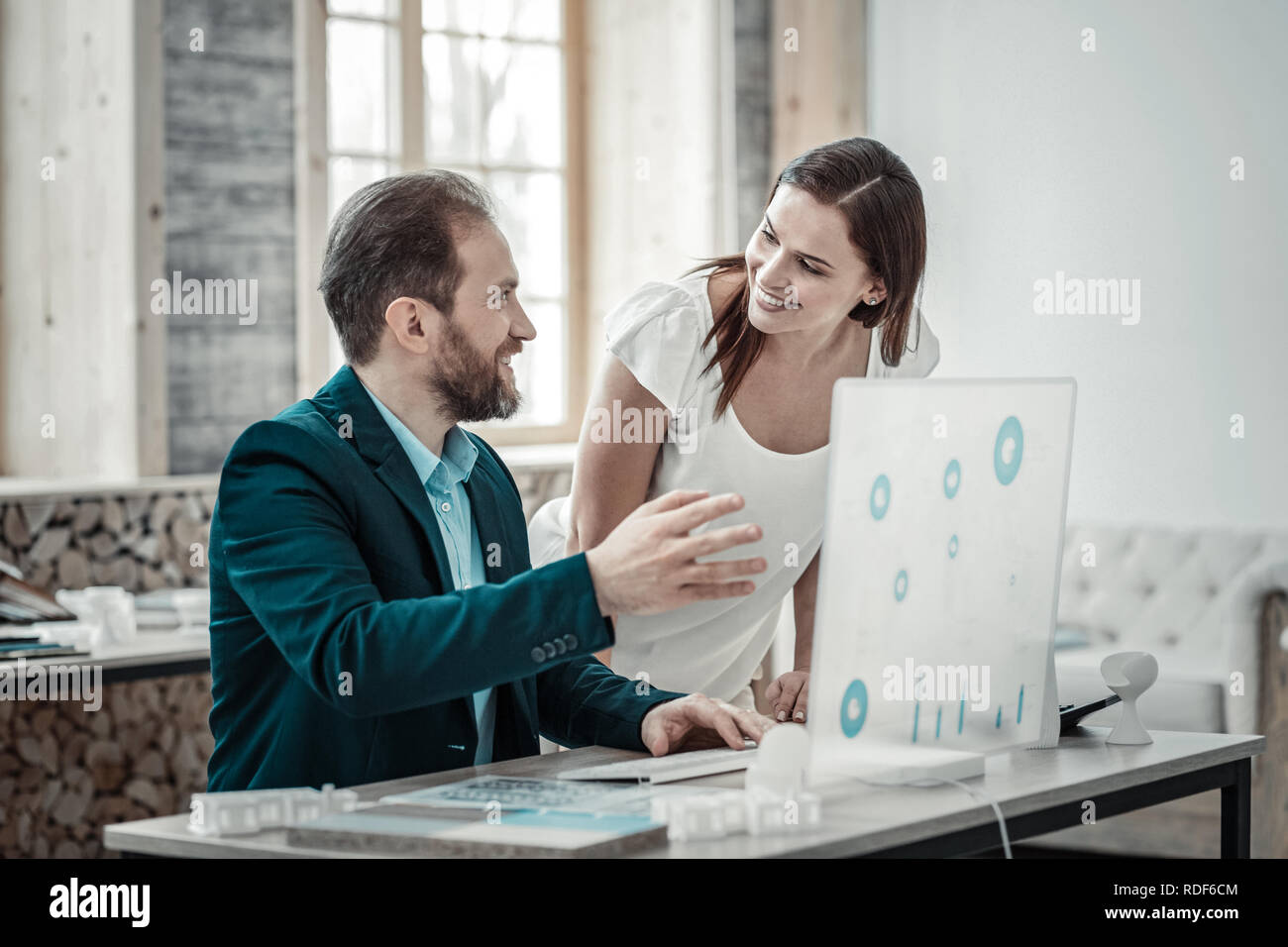 Loving caring wife visiting her hard-working husband at work Stock ...