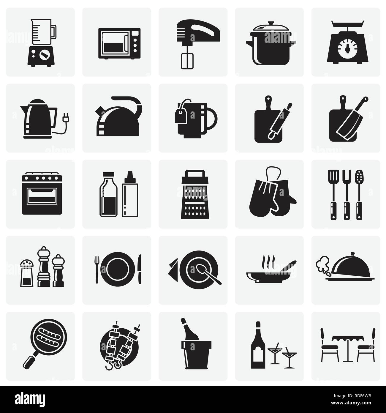 Kitchen icons set on squares background for graphic and web design ...