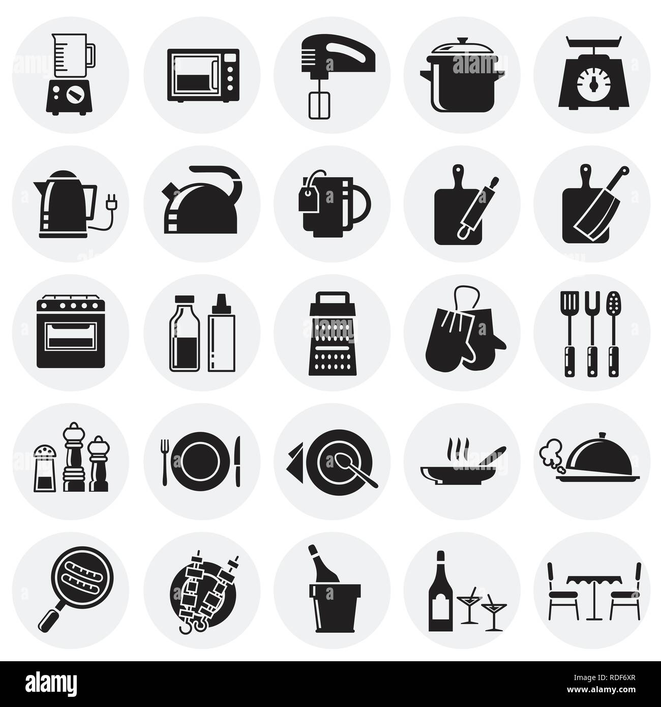 Kitchen icons set on circles background for graphic and web design ...