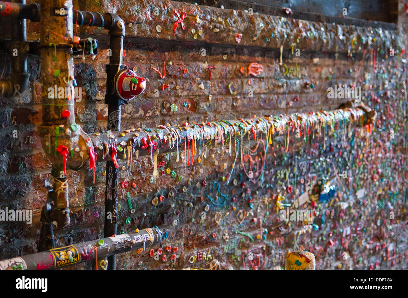 Famous wall in Seattle with thousands of bubble gums Stock Photo - Alamy