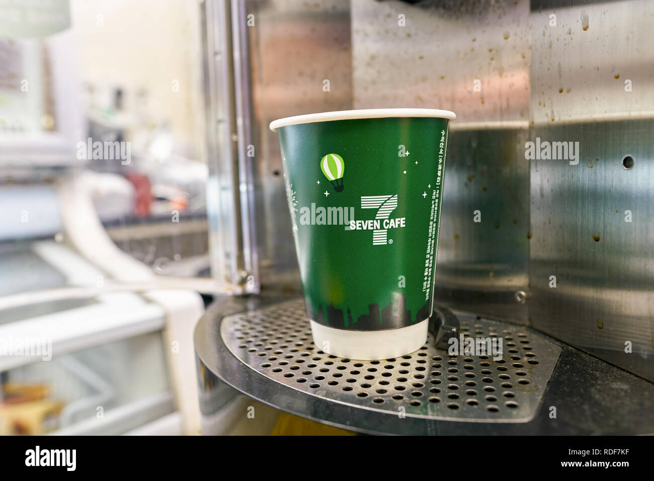 SEOUL, SOUTH KOREA - CIRCA MAY, 2017: close up shot of cup at 7-Eleven ...