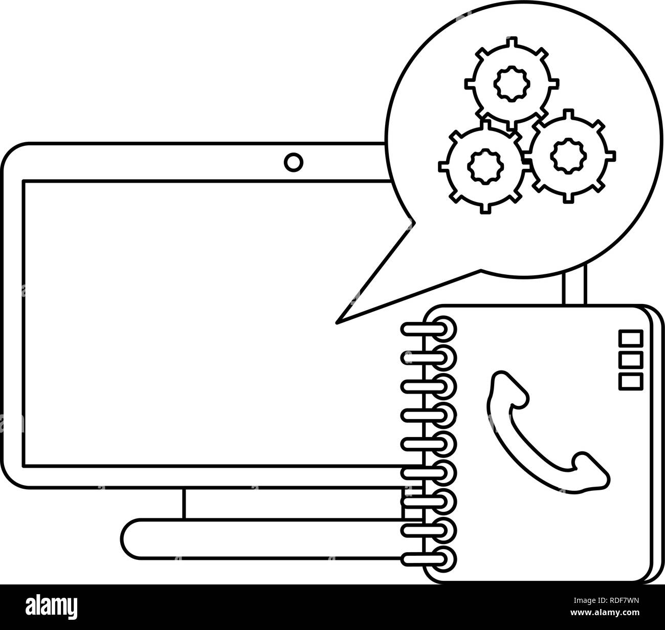 Call center and customer service black and white Stock Vector Image ...