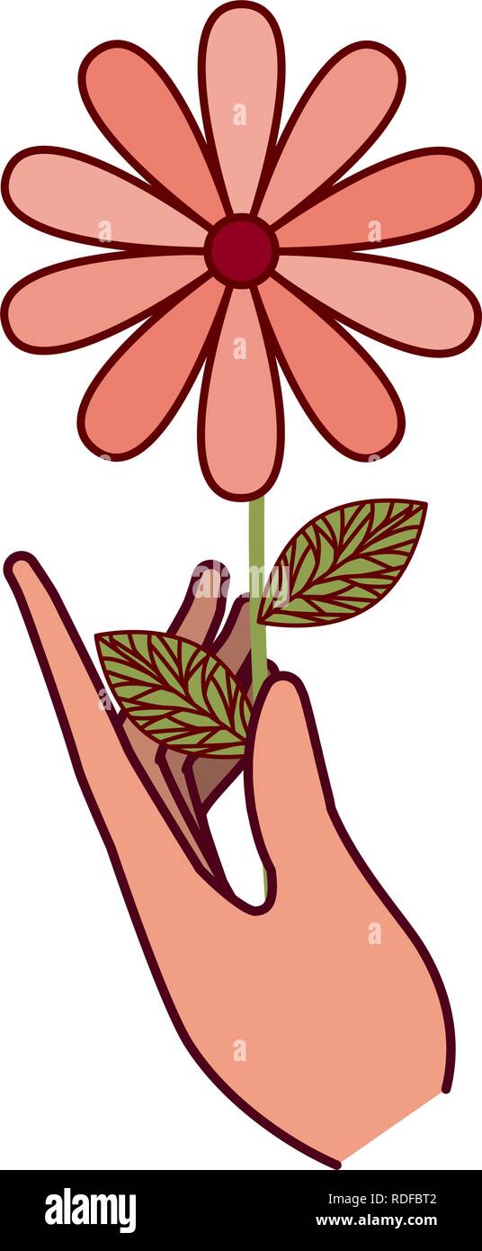 hand with flower with leaves icon isolated Stock Vector Image & Art - Alamy