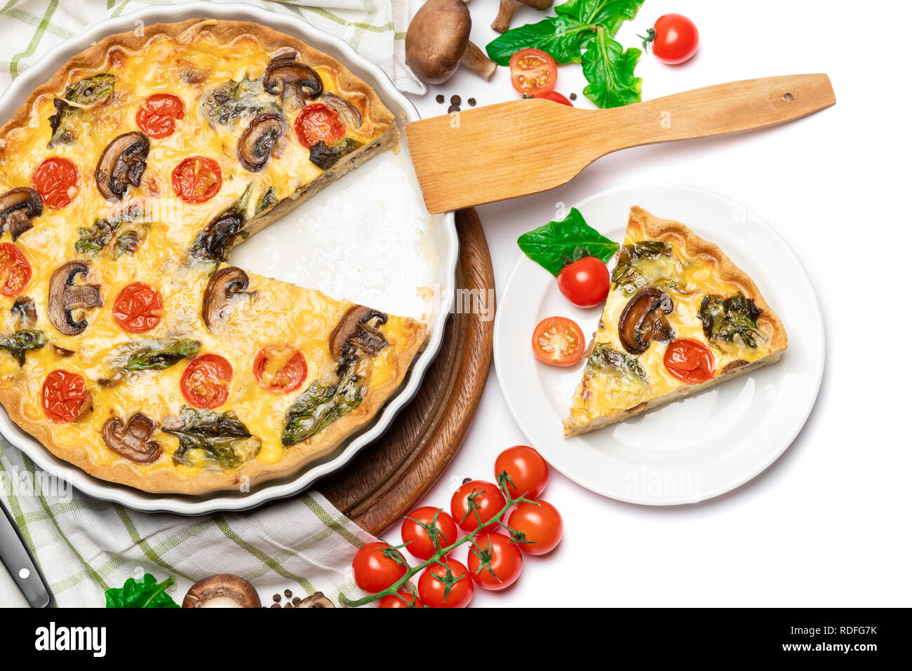 Baked homemade quiche pie in ceramic baking form Stock Photo - Alamy