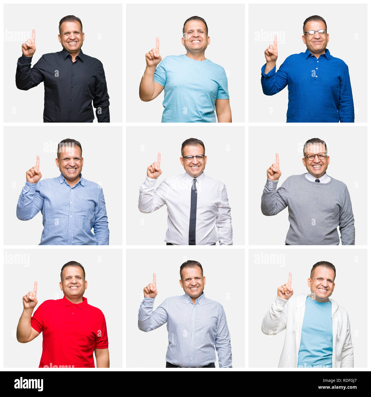 Composition of middle age arab man over isolated background showing and ...