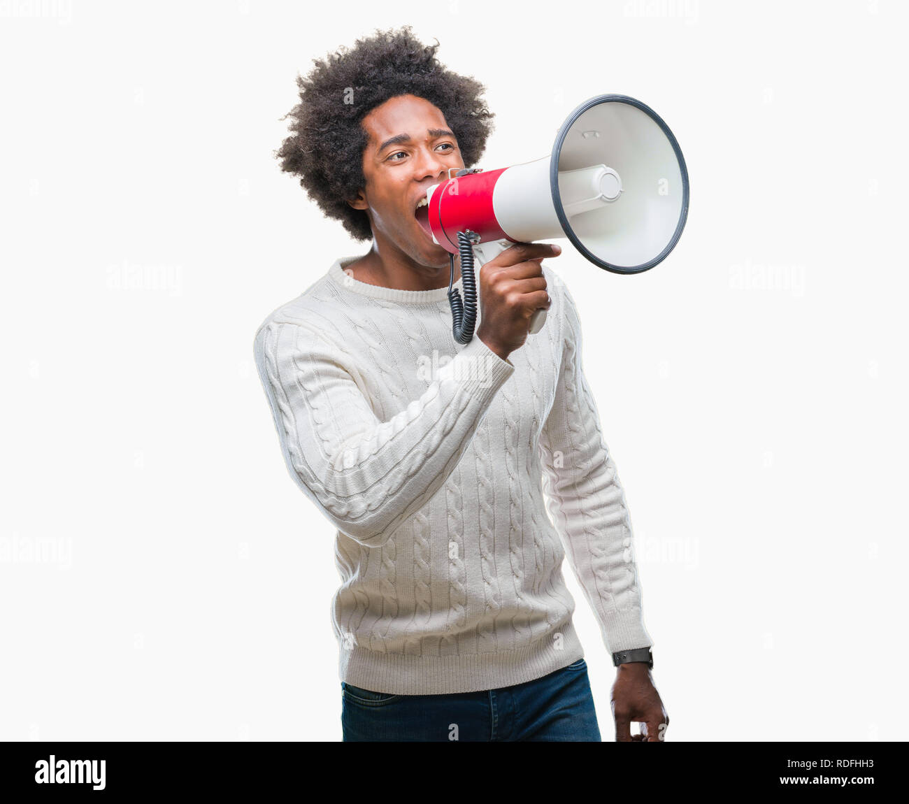 Young handsome afro american black man shouting through megaphone Stock ...