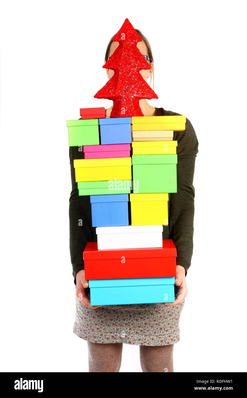 Woman carrying stack of cardboard boxes hi-res stock photography and ...