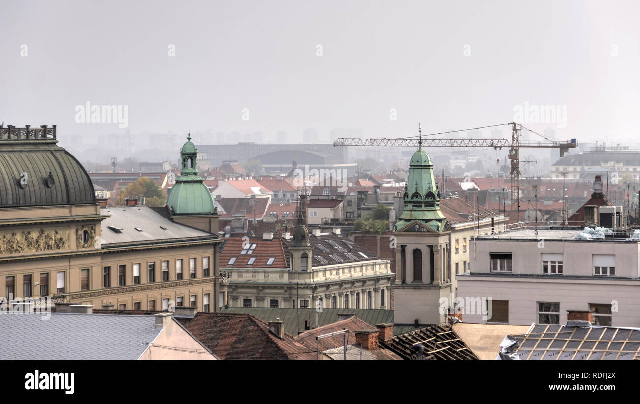 Zagreb, Croatia - Panoramic view of the downtown cityscape at autumn ...