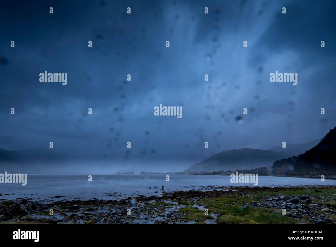 Heavy rain at Loch Linnhe, Glen Coe, west Highlands, Scotland, United ...