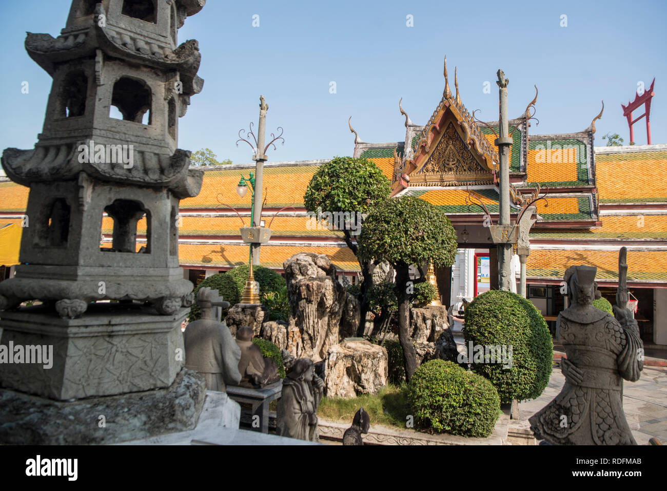 the architecture of the Wat Suthat Temple in Banglamphu in the city of ...