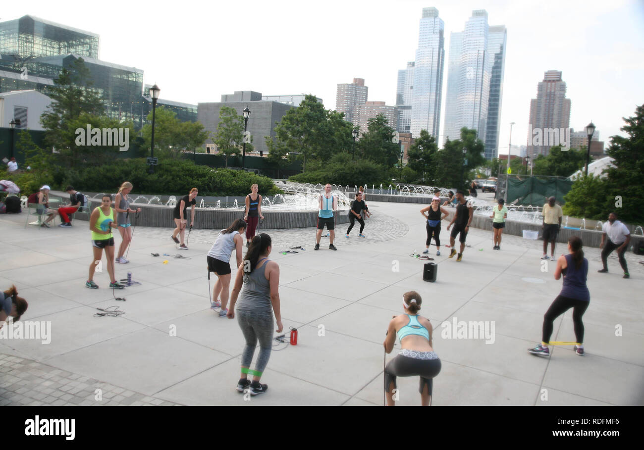 USA, Manhatten, Public Park, A youth organisation playing ball sports ...