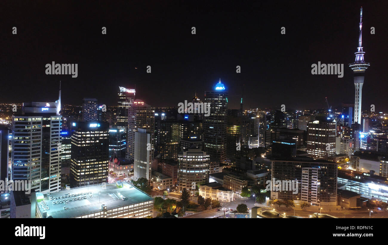 Auckland at night seen from the drone Stock Photo - Alamy