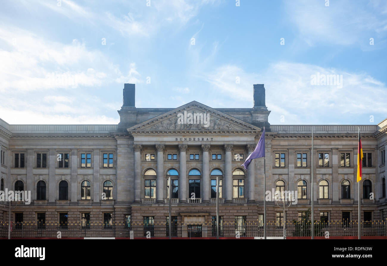 Berlin, Bundesrat building under german cloudy sky background. Prussian ...
