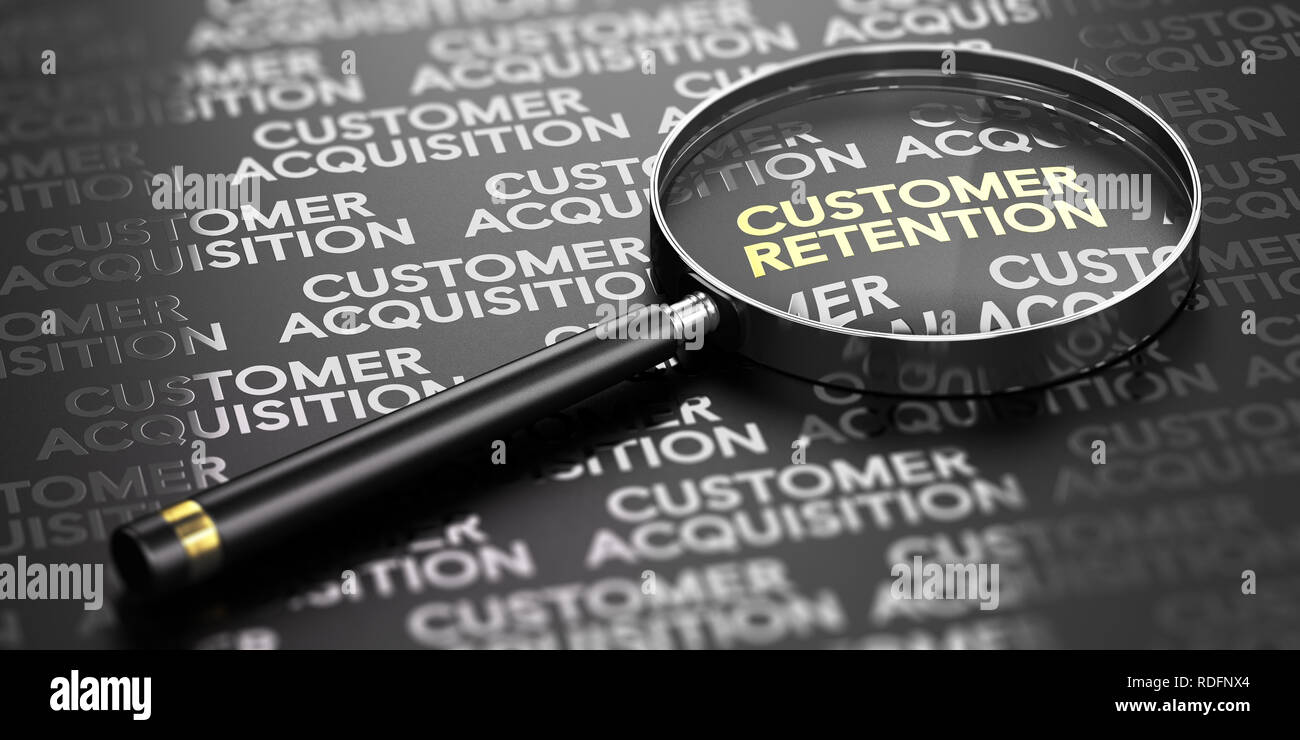 3D illustration of a magnifying glass over black background with the ...