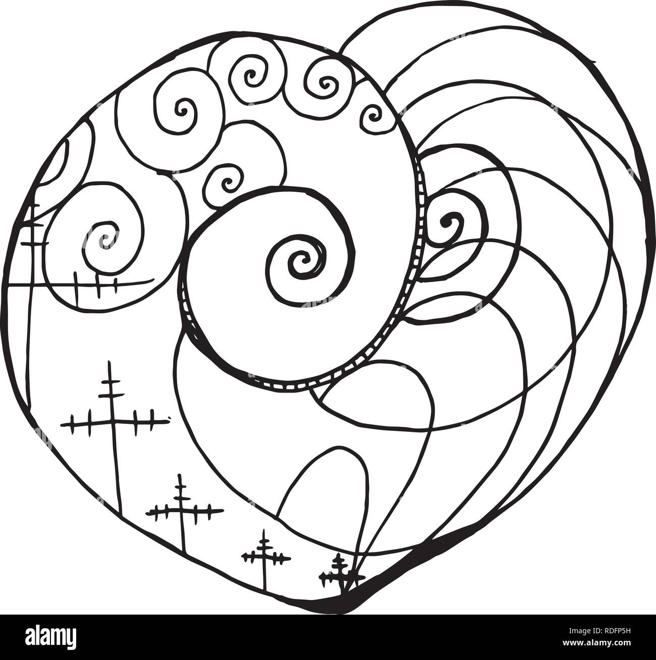 Pattern with tension pillars, spirals, waves inscribed in the heart ...